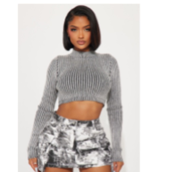 Sweaters | Gray Ribbed Cropped Sweater And Skirt Set | Poshmark